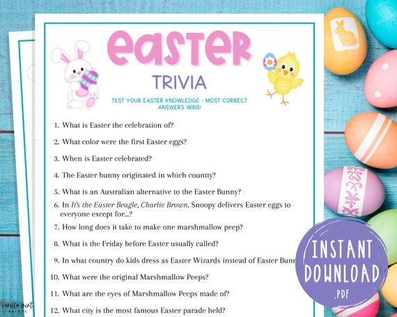 Easter Trivia Game Printable Easter Games Party Games | Etsy