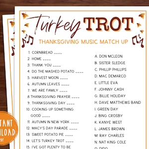 Thanksgiving Turkey Trot Music Match up Game | Thanksgiving Printable ...