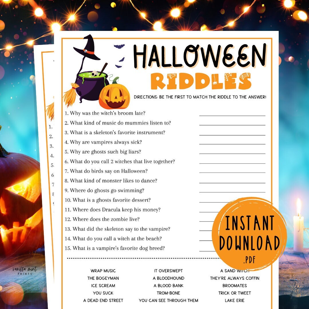 Halloween Riddles Party Game Halloween Games for Kids Fun Halloween ...