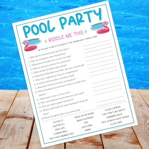 Pool Party Riddle Me This Game | Fun Printable Summertime Party Games ...