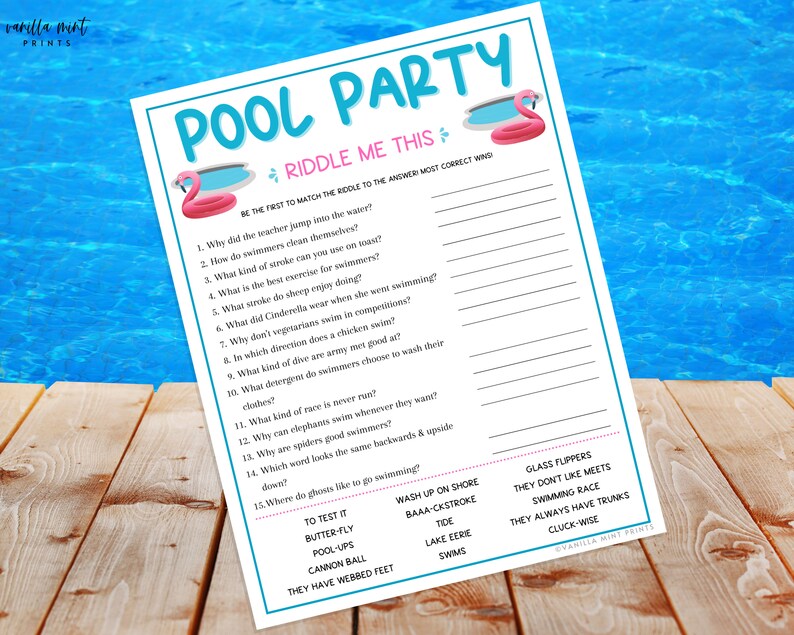 Pool Party Riddle Me This Game Fun Printable Summertime - Etsy