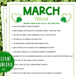 March Trivia Game | Printable Month Party Games | Springtime Activities ...