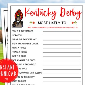 Kentucky Derby Most Likely to Game | Triple Crown Party Games | Horse ...