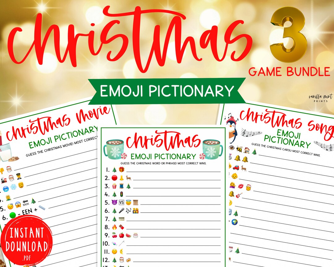 3 Christmas Emoji Pictionary Game BUNDLE | Christmas Emoji Printable ...