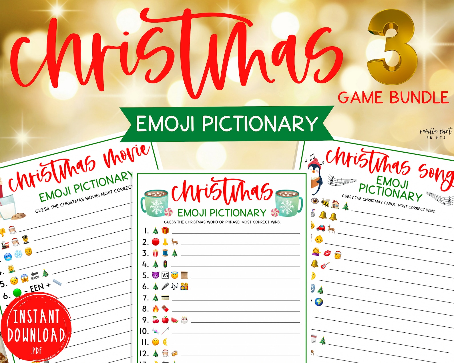 3 Christmas Emoji Pictionary Game BUNDLE Christmas Emoji - Etsy
