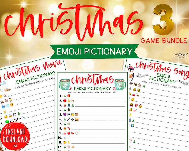 3 Christmas Emoji Pictionary Game BUNDLE Christmas Emoji - Etsy