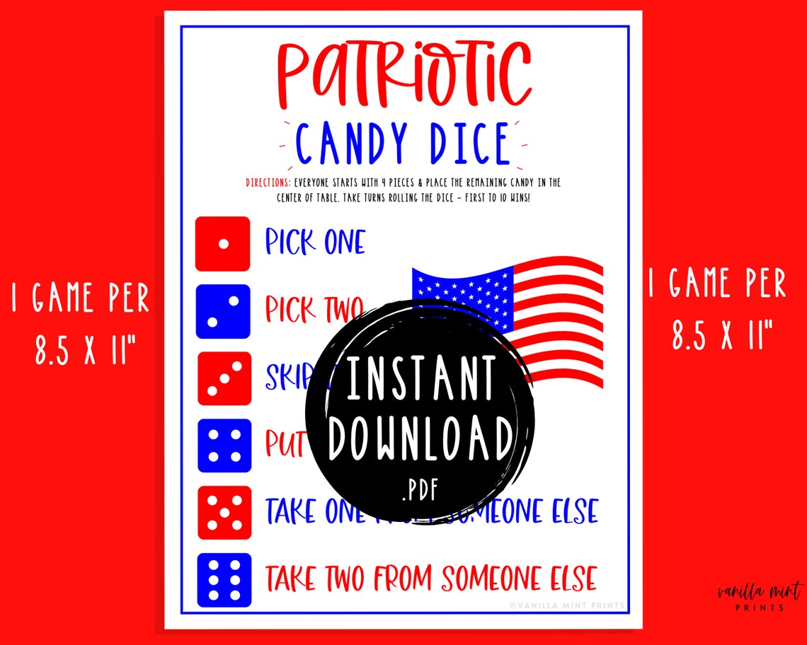 Patriotic Candy Dice Game Fourth of July Party Games for - Etsy