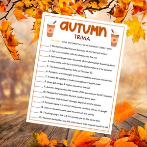 Fall Trivia Game Printable Autumn Games Fall Time - Etsy UK