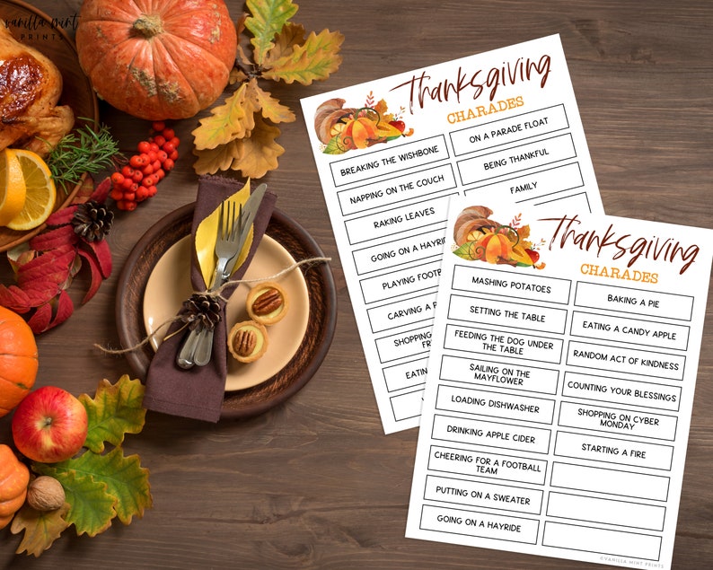 Thanksgiving Charades Party Game Thanksgiving Party Games | Etsy
