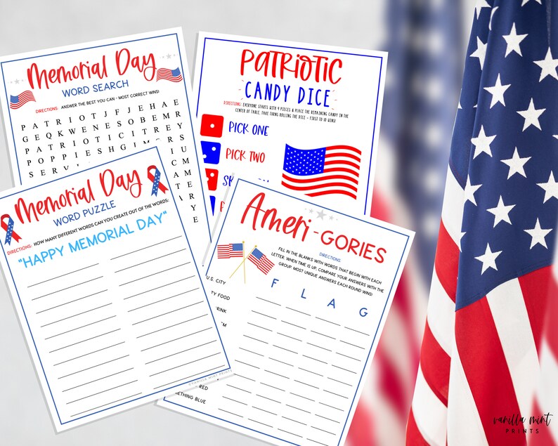 Memorial Day 10 Game BUNDLE Printable Memorial Day Party | Etsy