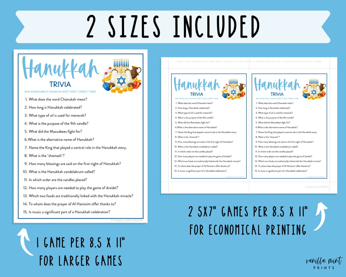 Hanukkah Trivia Party Games Chanukah Celebration Games - Etsy