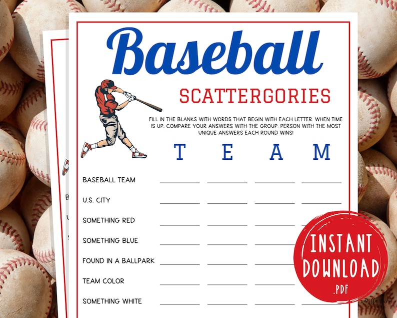 Baseball Scattergories Game Printable Baseball Team Party - Etsy