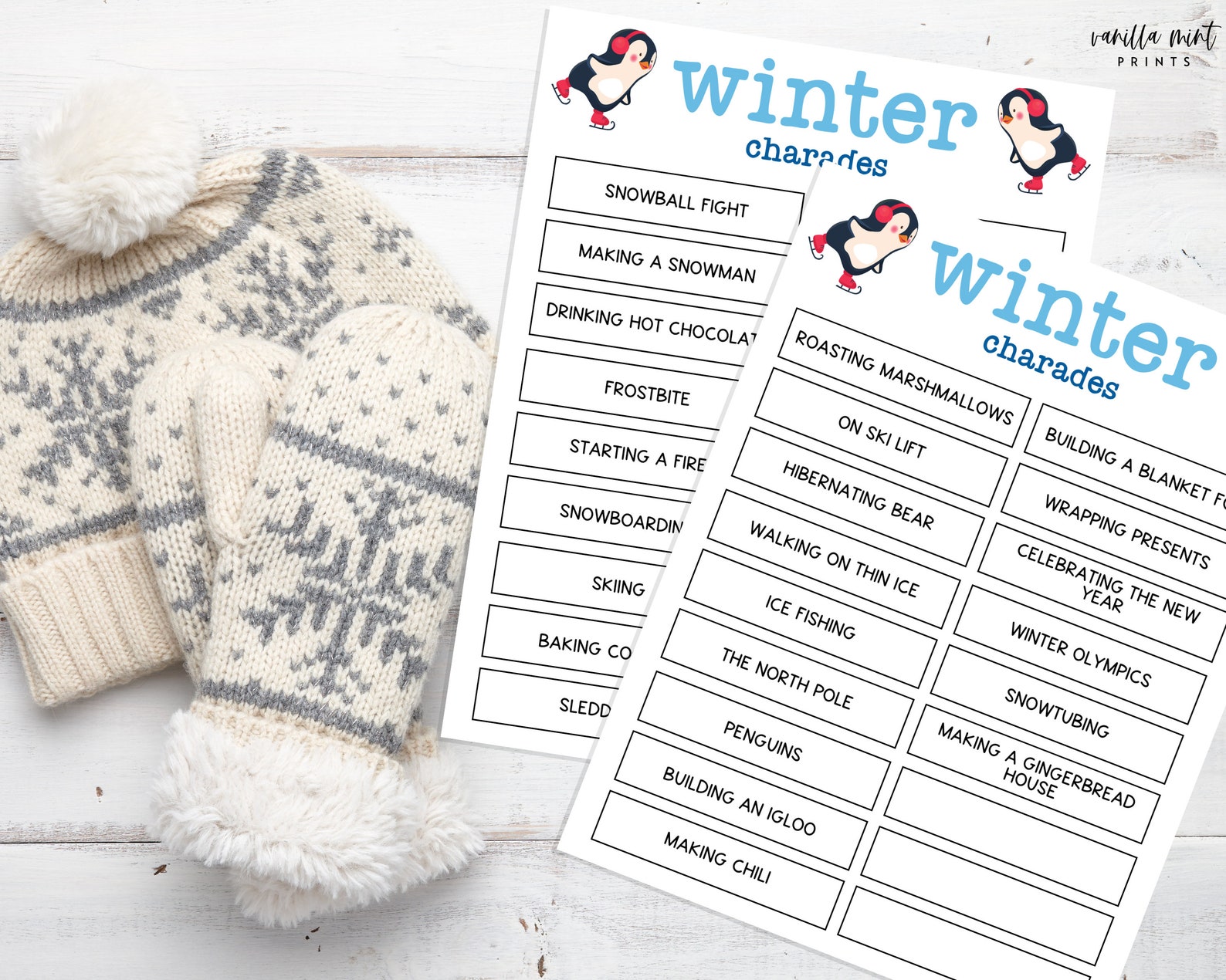 Winter Charades Game | 33 Fun Printable Winter Charades Games ...