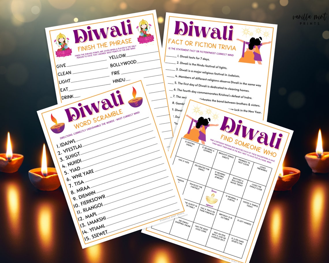 Diwali 10 Game BUNDLE Printable Festival of Lights Party - Etsy