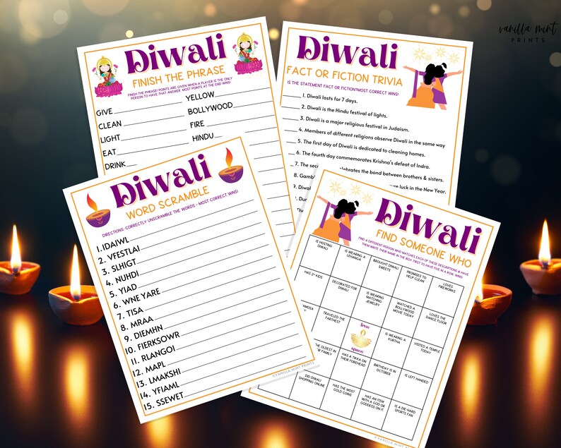 Diwali 10 Game BUNDLE Printable Festival of Lights Party - Etsy
