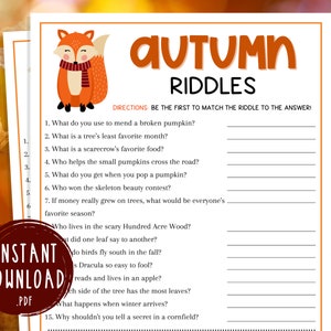 Fall Riddles Game Printable Autumn Games Fall Time - Etsy