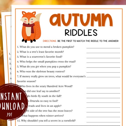 Fall Riddles Game Printable Autumn Games Fall Time - Etsy