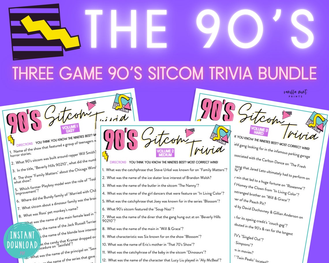 1990's Trivia 90s TV Sitcom Trivia BUNDLE Three - Etsy
