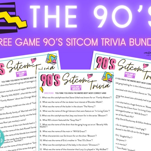 1990's Trivia 90s Trivia BUNDLE of 10 Games Trivia - Etsy