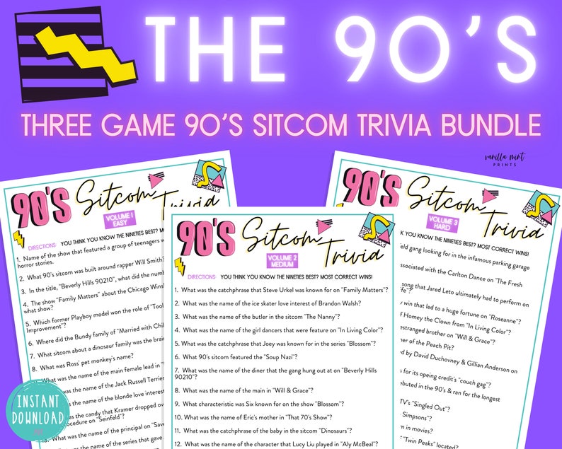 1990's Trivia 90s TV Sitcom Trivia BUNDLE Three - Etsy