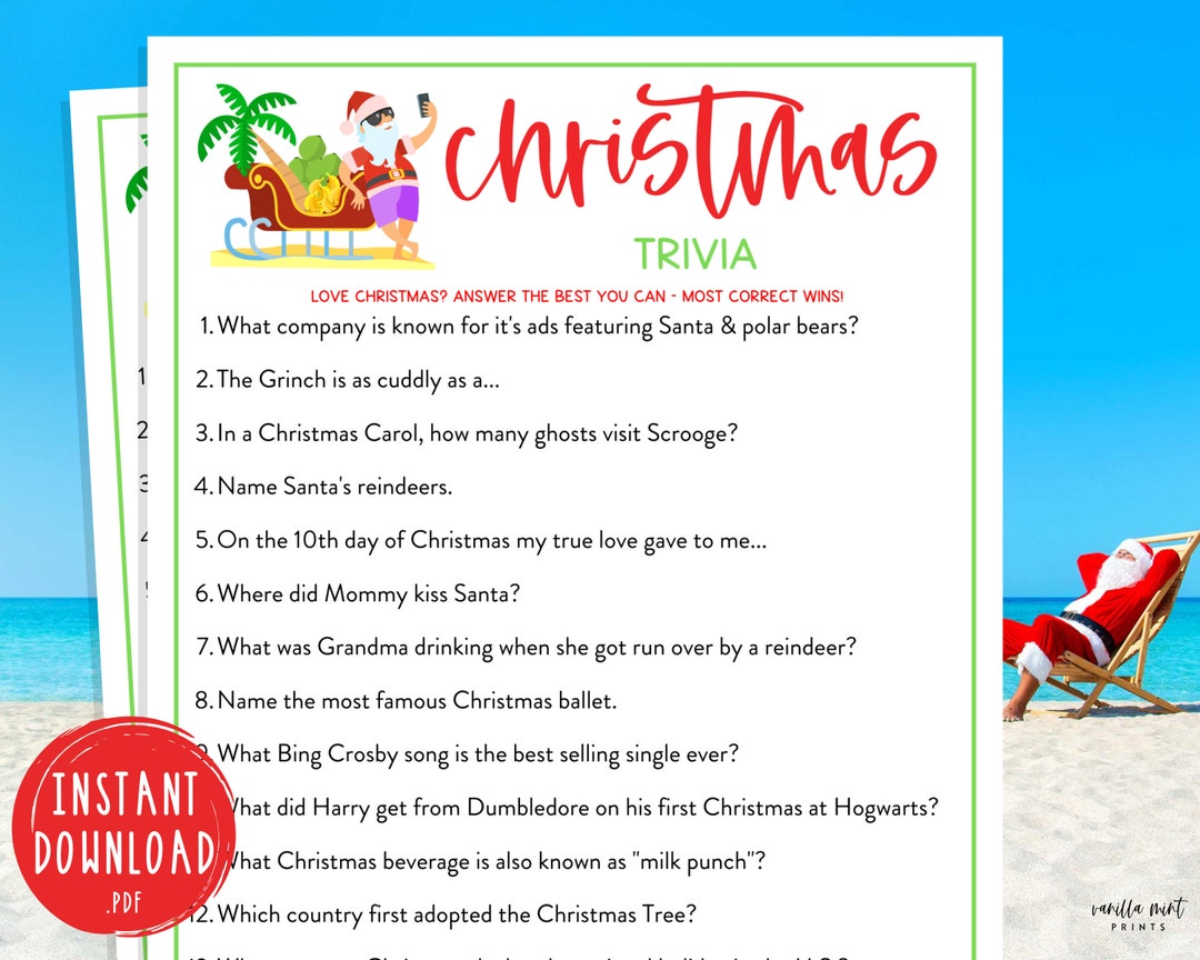 Christmas in July Trivia Party Game | Beach Christmas | Printable ...