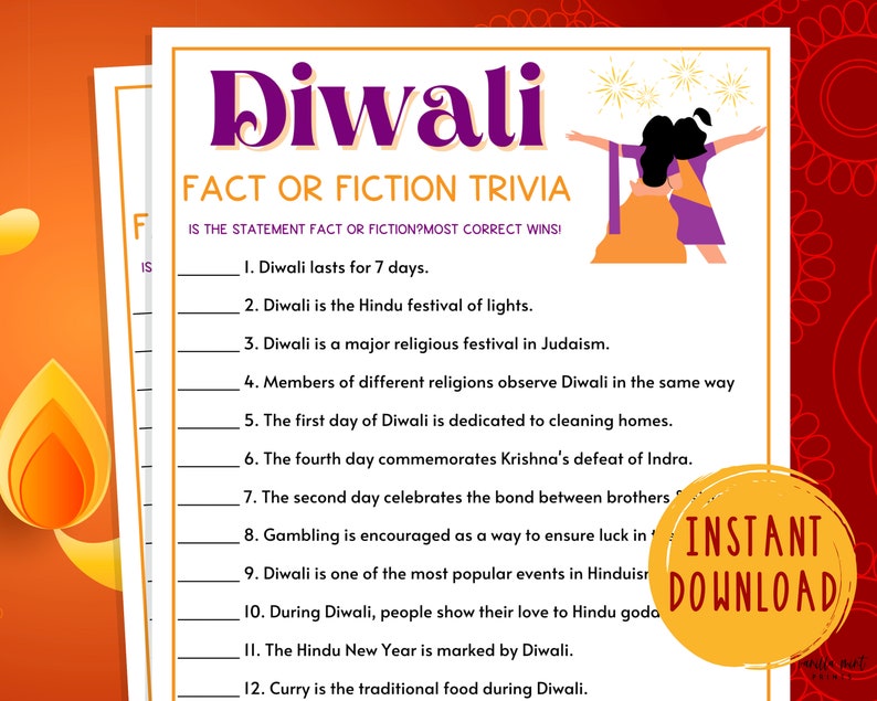 Diwali Fact or Fiction Trivia Game | Printable Festival of Lights Party ...