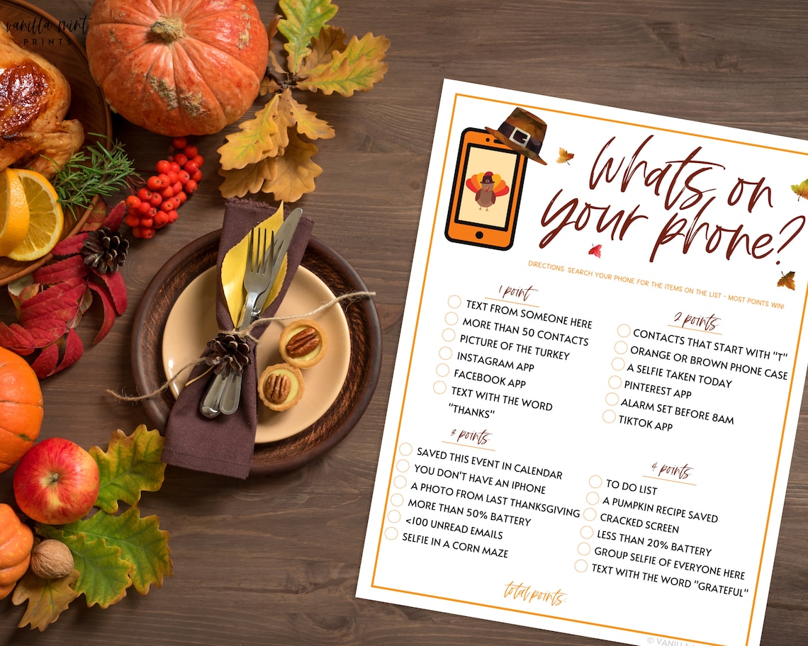 Thanksgiving What's on Your Phone Game Thanksgiving - Etsy