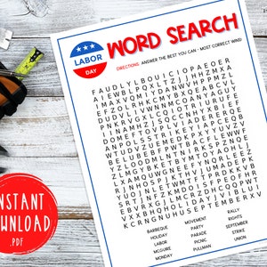 Labor Day Word Search Game | Printable Labor Day Party Games ...