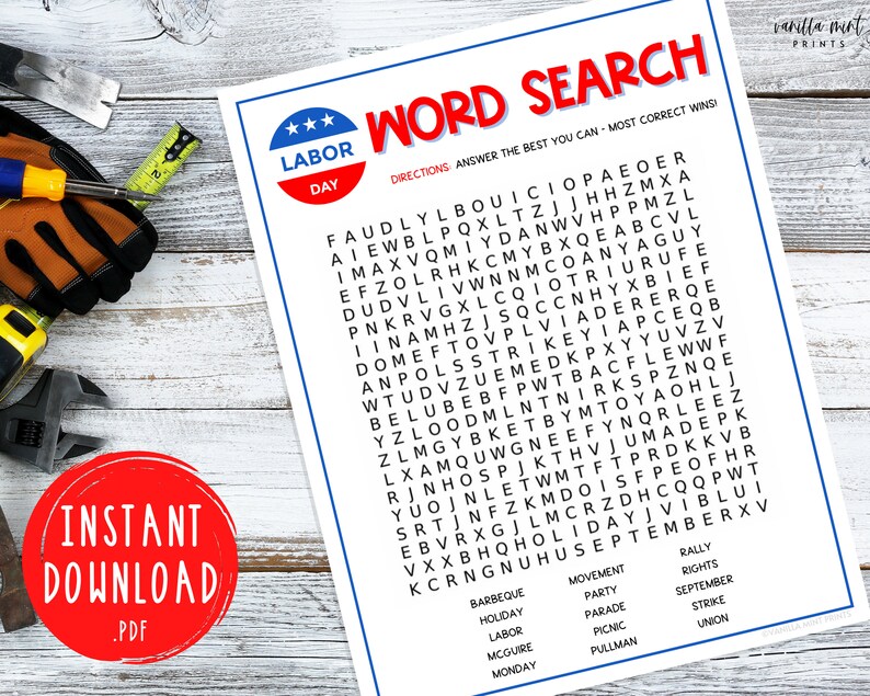 Labor Day Word Search Game Printable Labor Day Party Games - Etsy