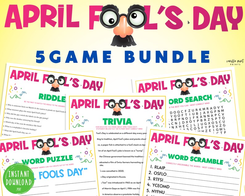 April Fool's Day 5 Game BUNDLE April Fools Party Games - Etsy