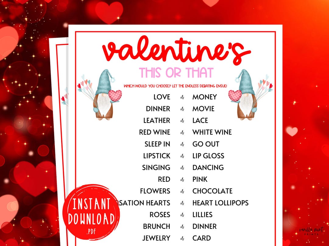Valentine's Day This or That Game | Valentine Printable Game | Fun ...