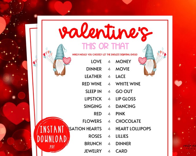 Valentines Day This or That Game, Valentines Printable Game, Fun ...