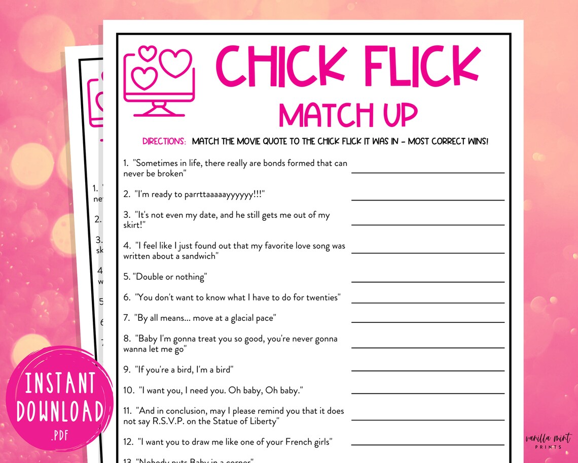Chick Flick Match up Game | Ladies Night Party Games | Fun Girls Night ...
