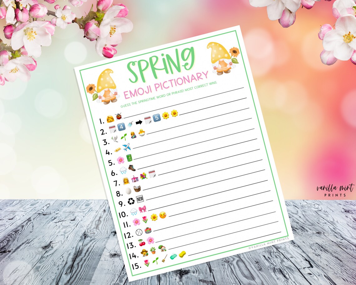 Spring Emoji Pictionary Game Printable Springtime Games - Etsy