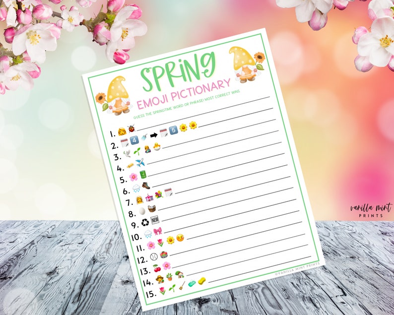 Spring Emoji Pictionary Game Printable Springtime Games - Etsy
