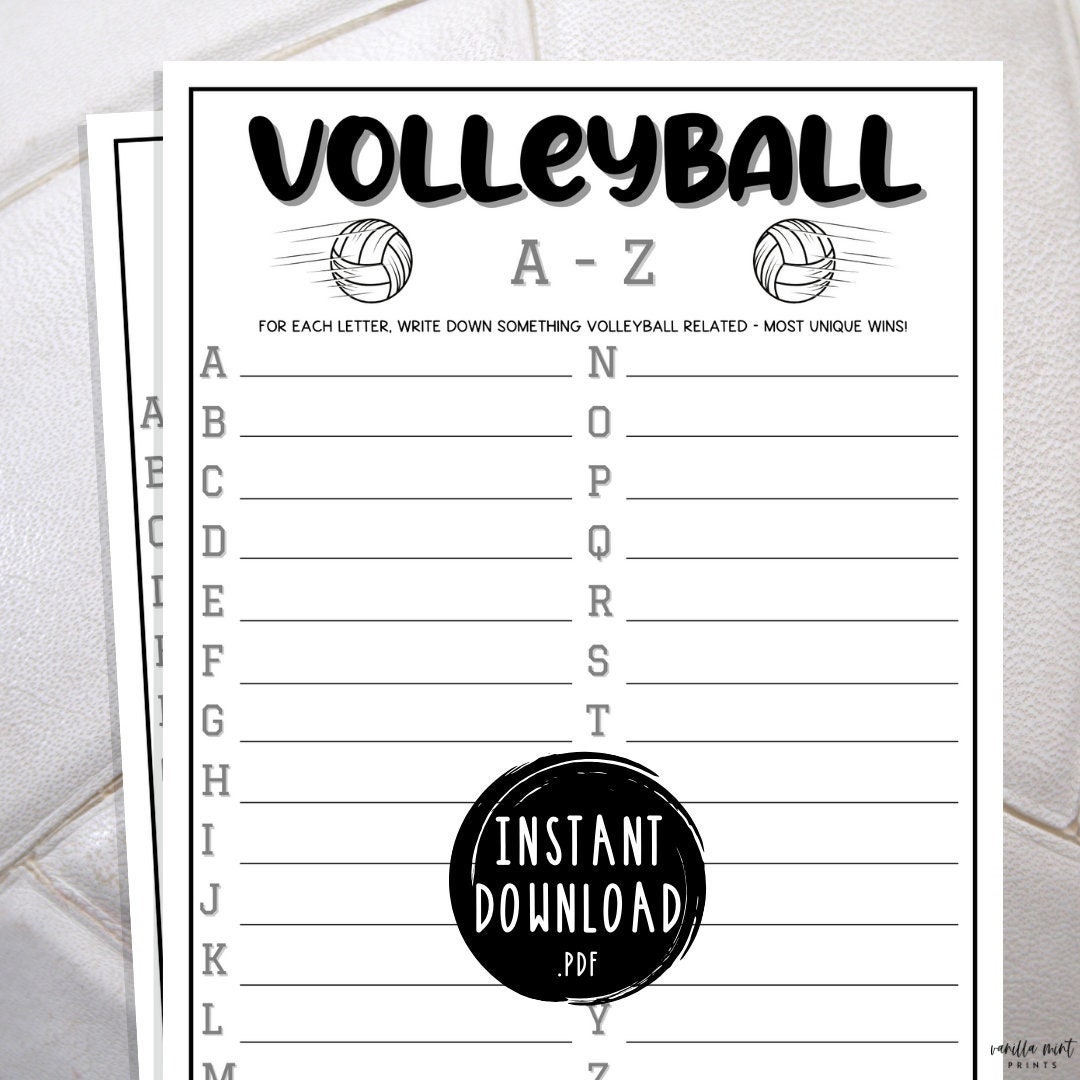 Volleyball A to Z Word Puzzle Game | Printable Volleyball Team Party ...