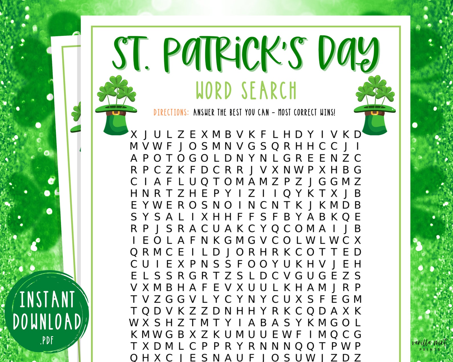 St. Patrick's Day Word Search Game Word Puzzle Irish | Etsy