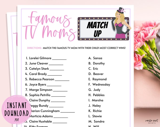 Mothers Day Games, Famous TV Moms Match up Trivia Game, Printable ...