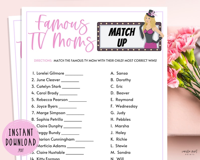 Famous TV Moms Match up Trivia Game | Mothers Day Games | Television ...