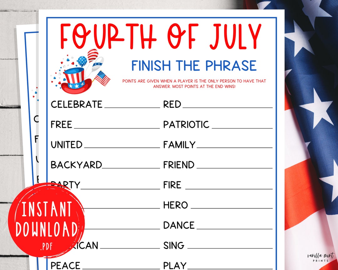 Fourth of July Finish the Phrase Game | 4th of July Printable Games ...