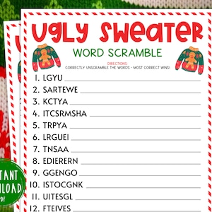 Ugly Sweater Party Word Scramble Game | Christmas Printable Games | Fun ...