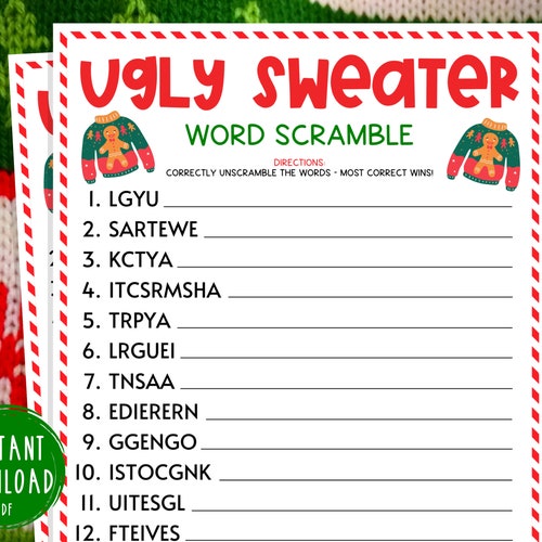 Ugly Sweater Party Word Search Game Christmas Printable - Etsy