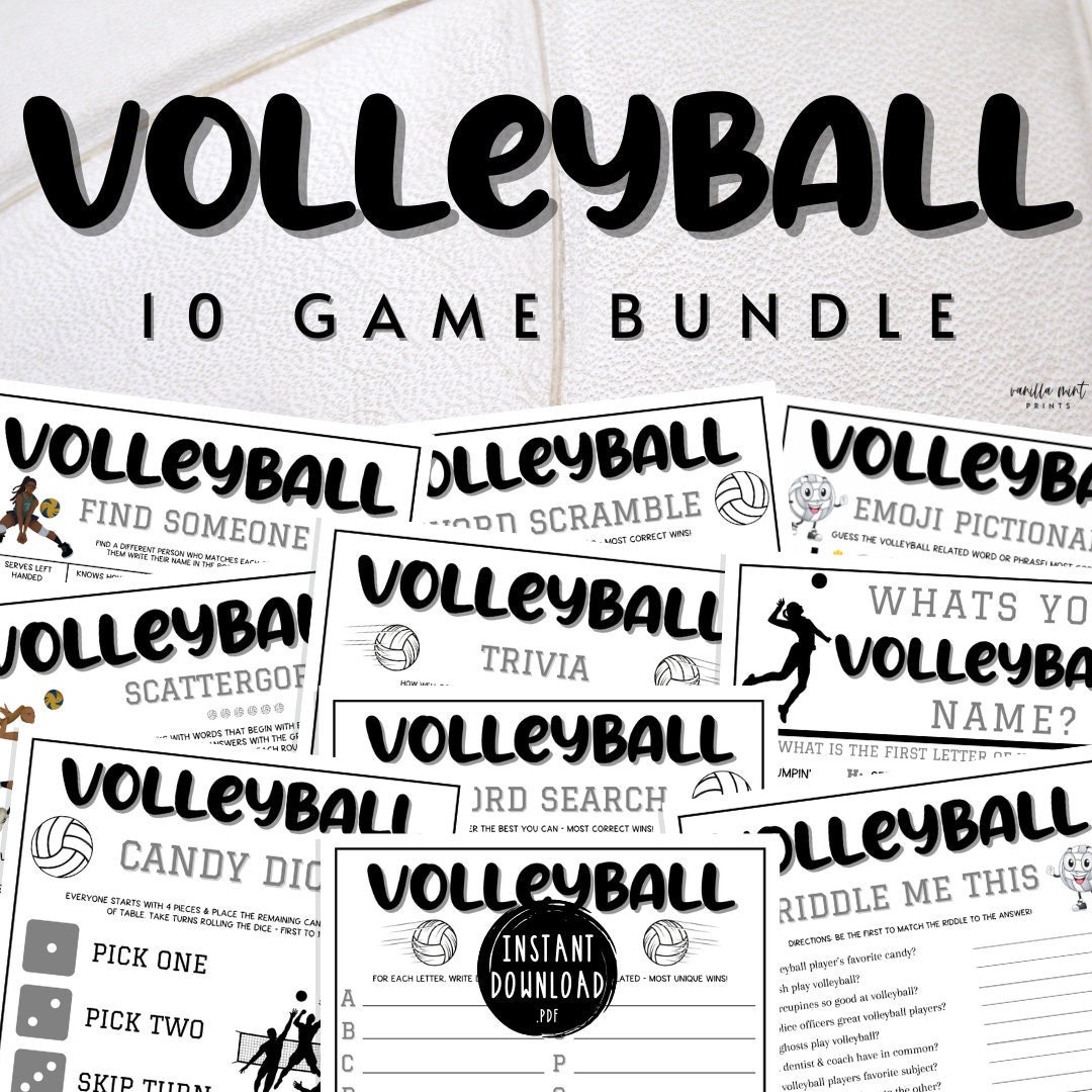 Volleyball 10 Game BUNDLE | Ten Printable Volleyball Team Party Games ...