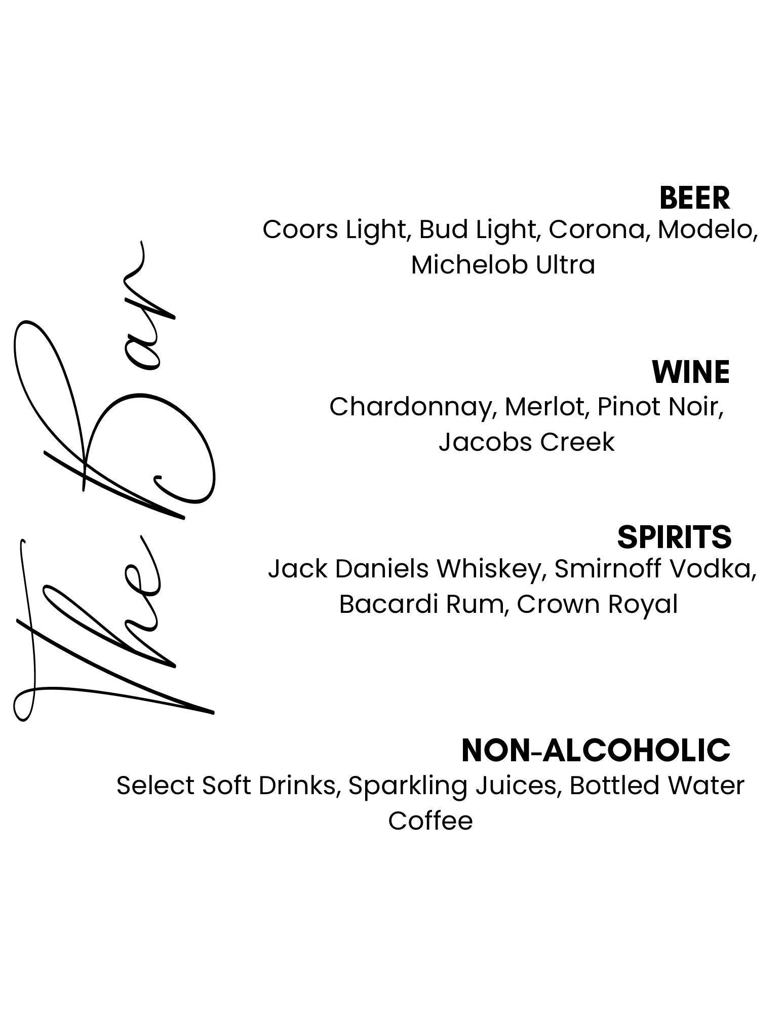 Wedding Bar Menu Sign, Printable Calligraphy Bar Menu Template, 8x10 ...