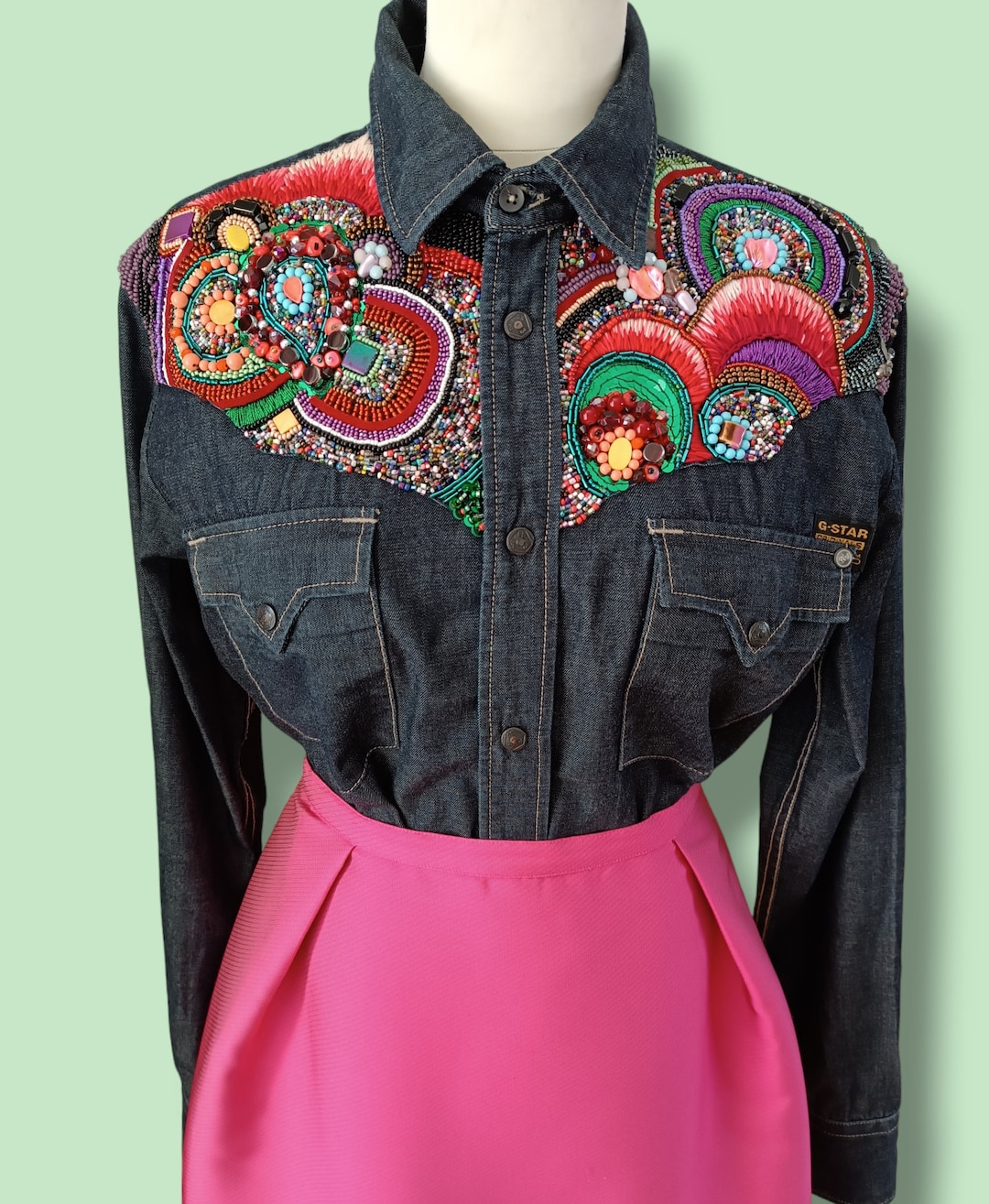 Denim Shirt for Individual Design, Denim Shirt With Embroidery From the ...