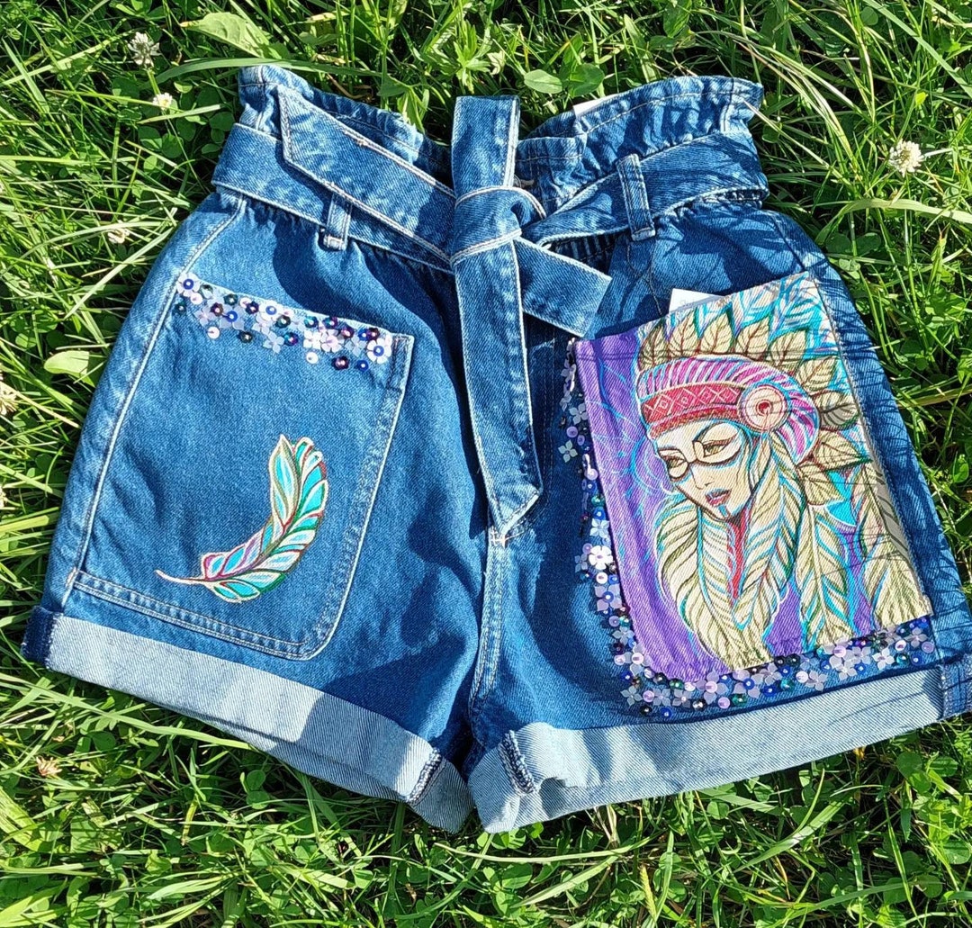 Denim Shorts in a Paper Bag With a High Waist, Stitching With a Handle ...