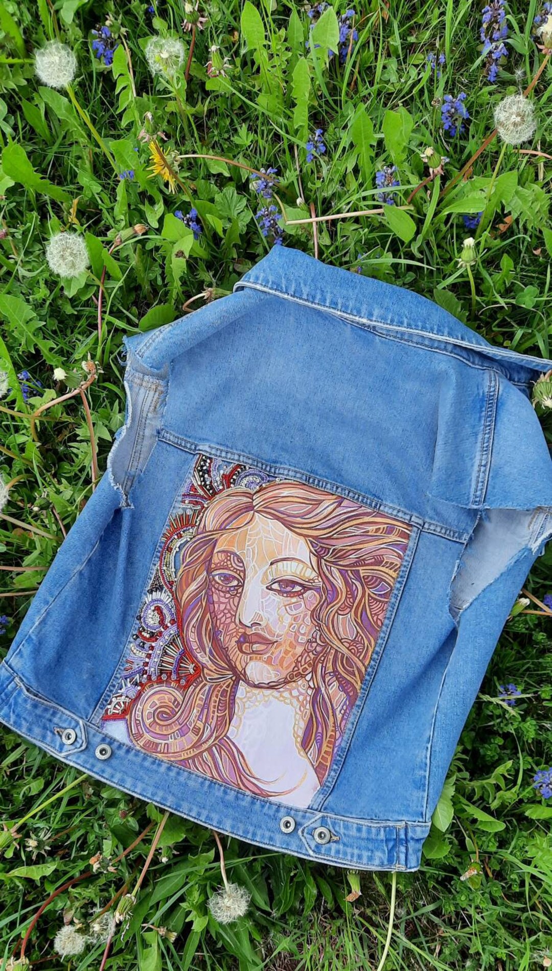 Denim Jacket With Hand Embroidery and Print “drawing From the Hand ...