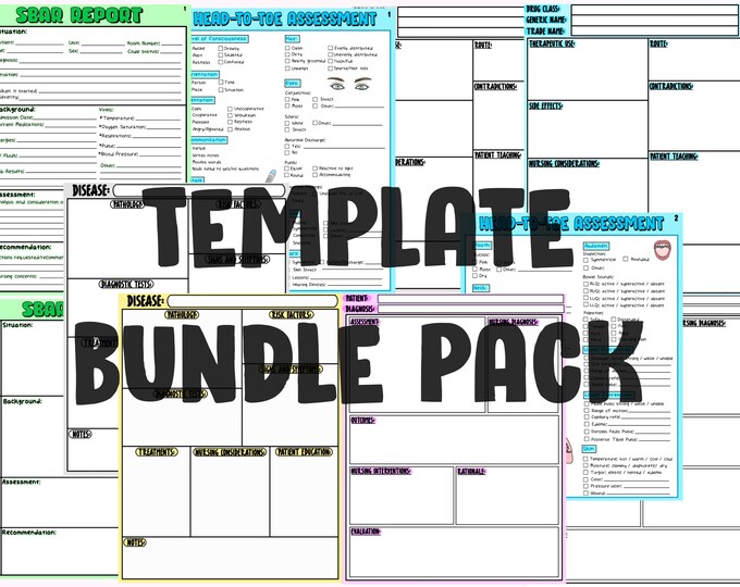 Nursing Template Bundle Pack, Head to Toe Assessment, Nursing Report ...