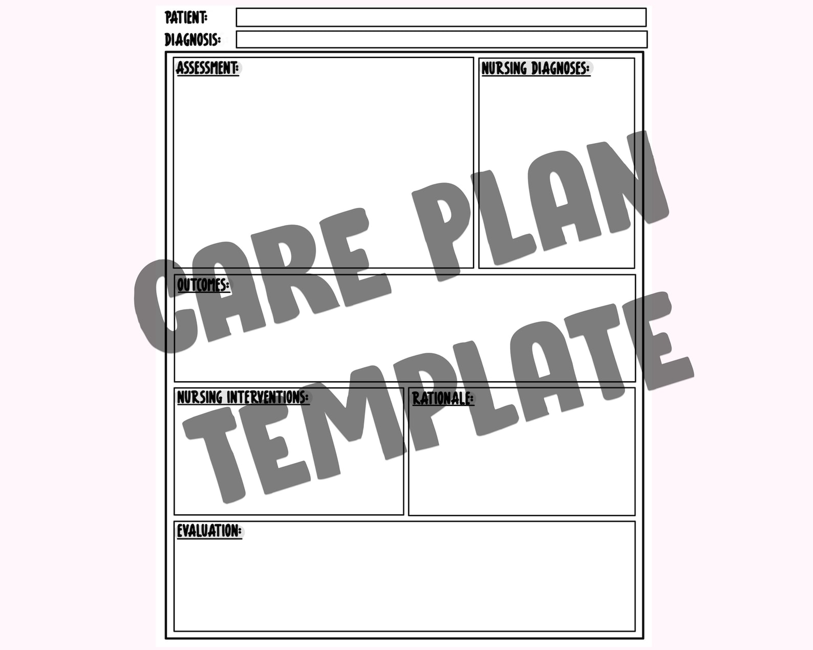 Care Plan Template Nursing Template Nursing Notes Clinical | Etsy