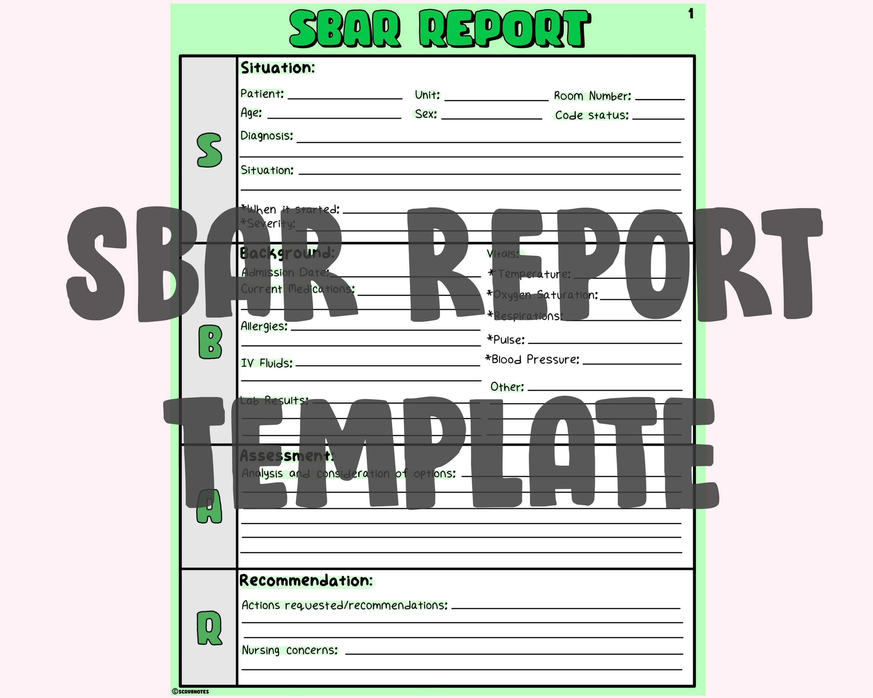 SBAR Nursing Report Template - Etsy